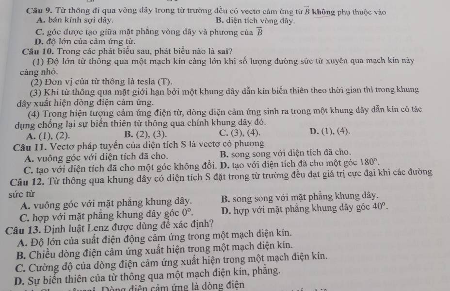 Giải quyết:Từ thông đi qua vòng dây trong từ trường đều có vectơ cảm ...