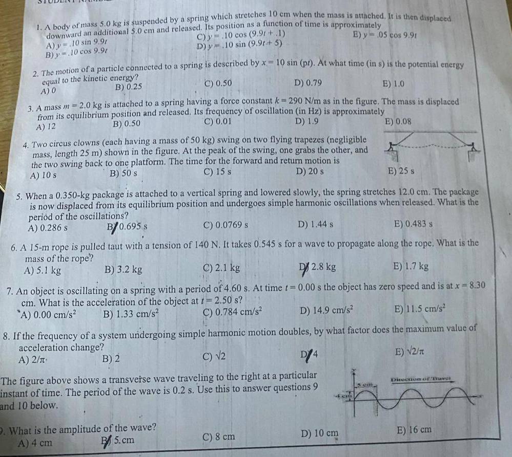 Solved: A body of mass 5.0 kg is suspended by a spring which stretches ...