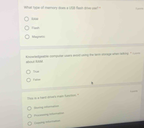 Solved: What type of memory does a USB flash drive use? " 3 purents RAM ...