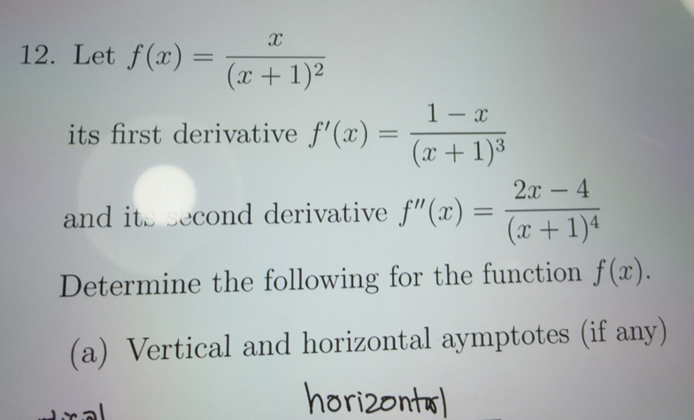 Solved: Let f(x)=frac x(x+1)^2 its first derivative f'(x)=frac 1-x(x+1 ...