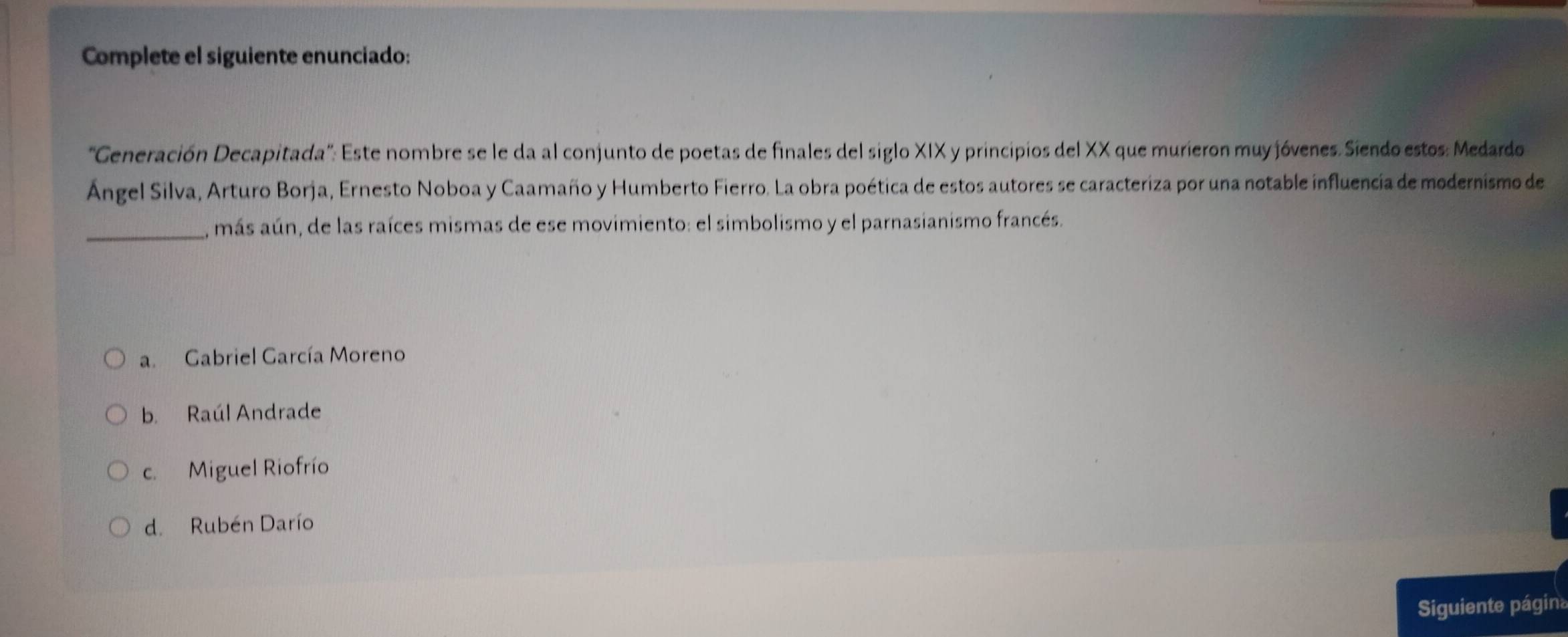 Resuelto:Complete el siguiente enunciado: ''Generación Decapitada ...
