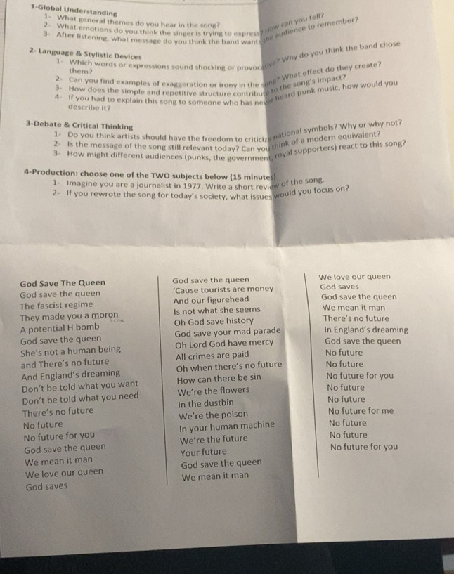 Résolu :1-Global Understanding 1- What general themes do you hear in ...