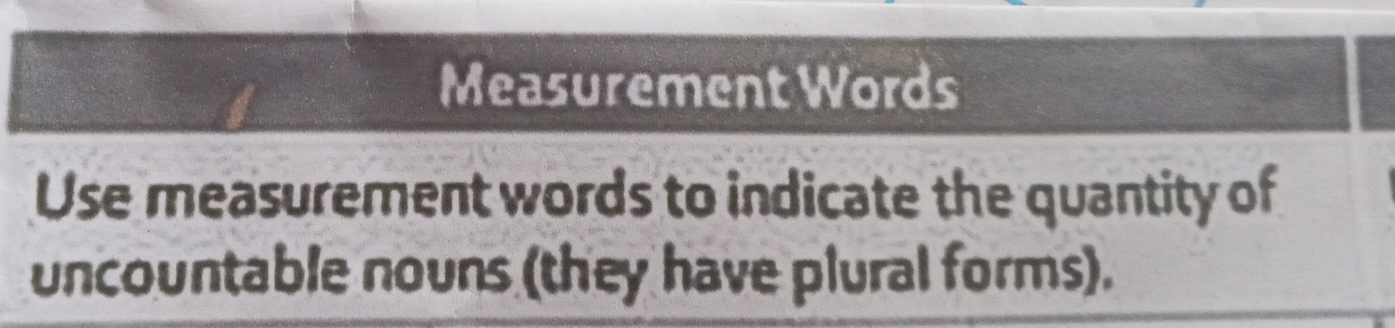 Resuelto:Measurement Words Use measurement words to indicate the ...