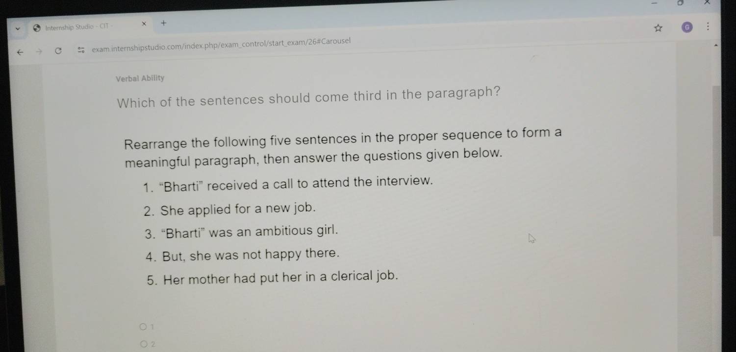 Solved: Internship Studio - CIT ^ exam.internshipstudio.com/index.php/exam_control/start_exam/26 ...