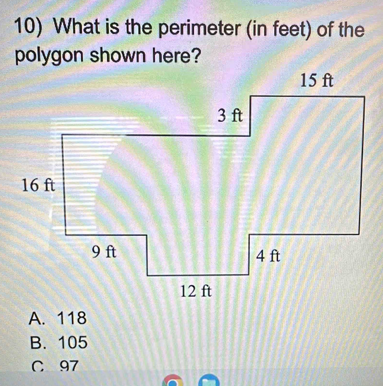 Solved: What is the perimeter (in feet) of the polygon shown here? A ...