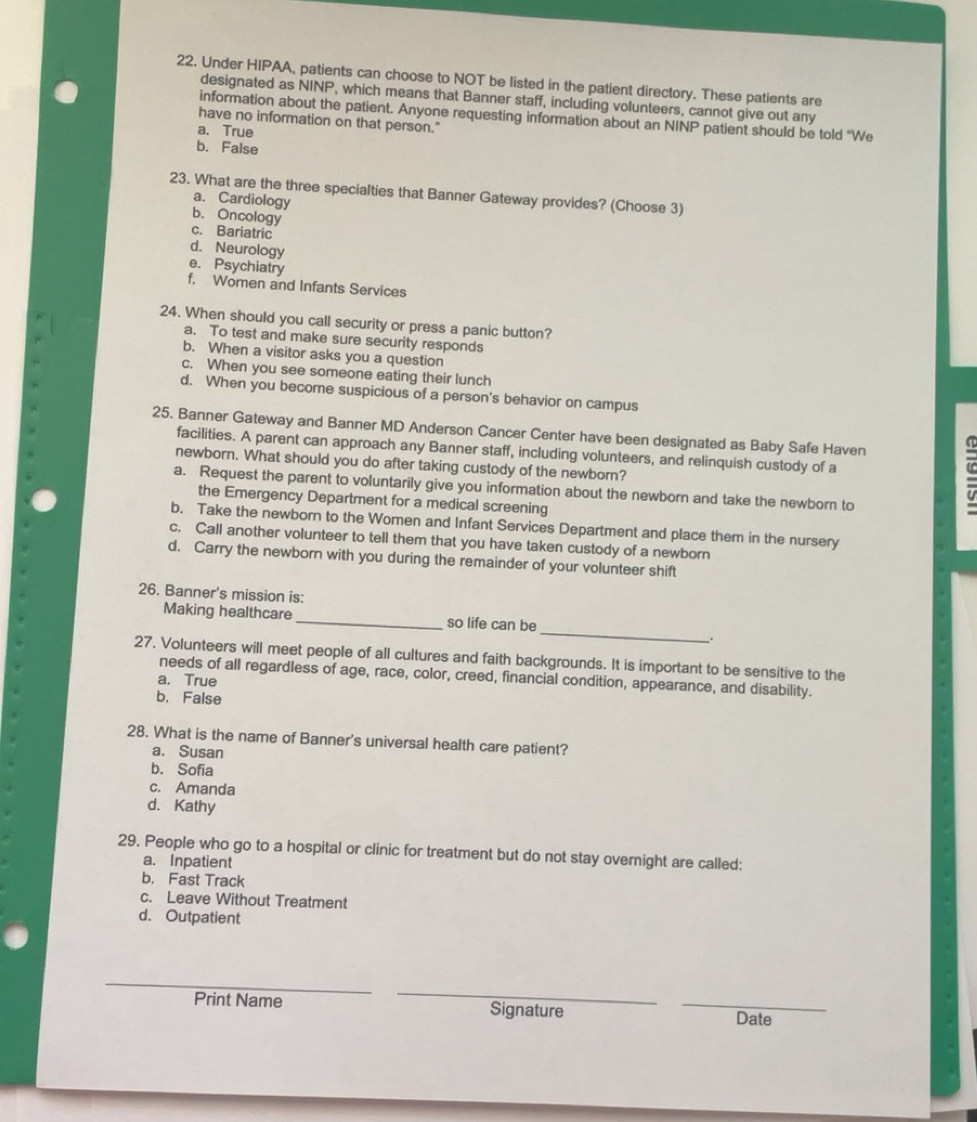 Solved: Under HIPAA, patients can choose to NOT be listed in the ...