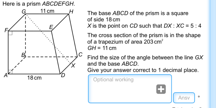 Solved: Here is a prism ABCDEFGH. he base ABCD of the prism is a square ...