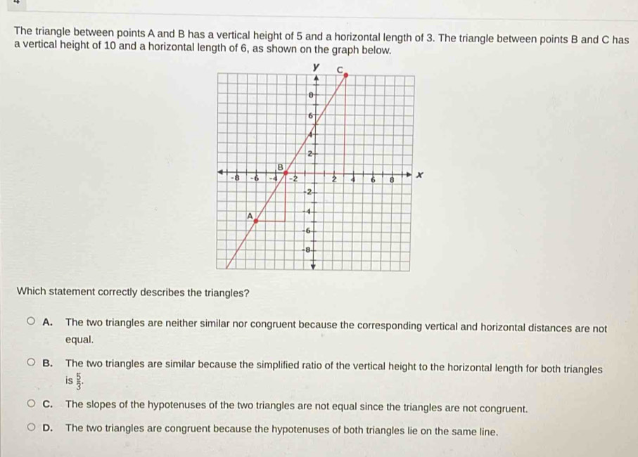 Solved: The triangle between points A and B has a vertical height of 5 ...