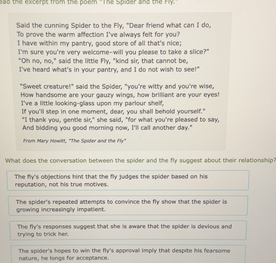 Resuelto:ead the excerpt from the poem "The Spider and the Fly." Said ...