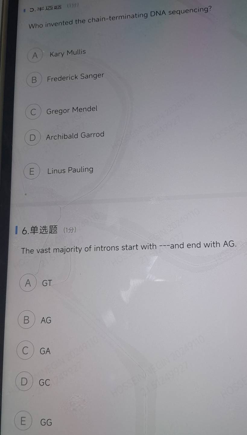 Solved: ∥5. (1) Who invented the chain-terminating DNA sequencing? A ...