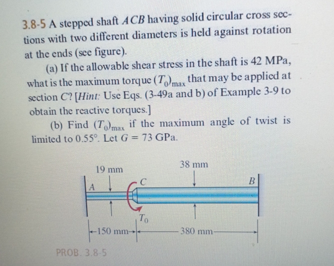 Solved: 3.8-5 A stepped shaft ACB having solid circular cross sec ...