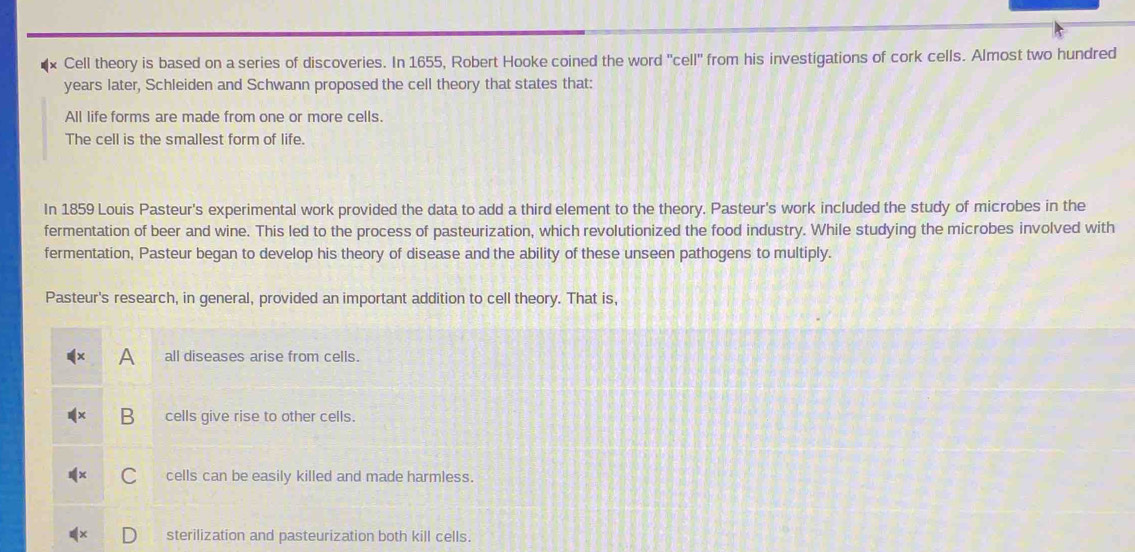 Solved: × Cell theory is based on a series of discoveries. In 1655 ...