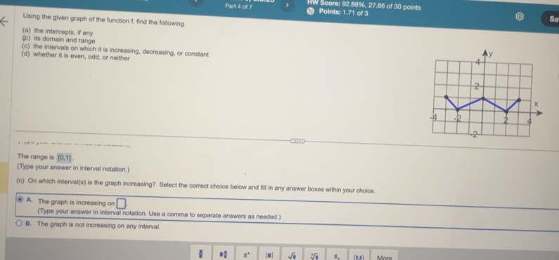 Solved: HW Score: 92.86%, 27.86 of 30 points Points: 1.71 of 3 Sa Using ...