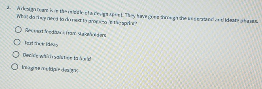 Solved: A design team is in the middle of a design sprint. They have ...