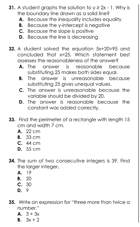 Solved: A student graphs the solution to y≥ 2x-1. Why is the boundary ...