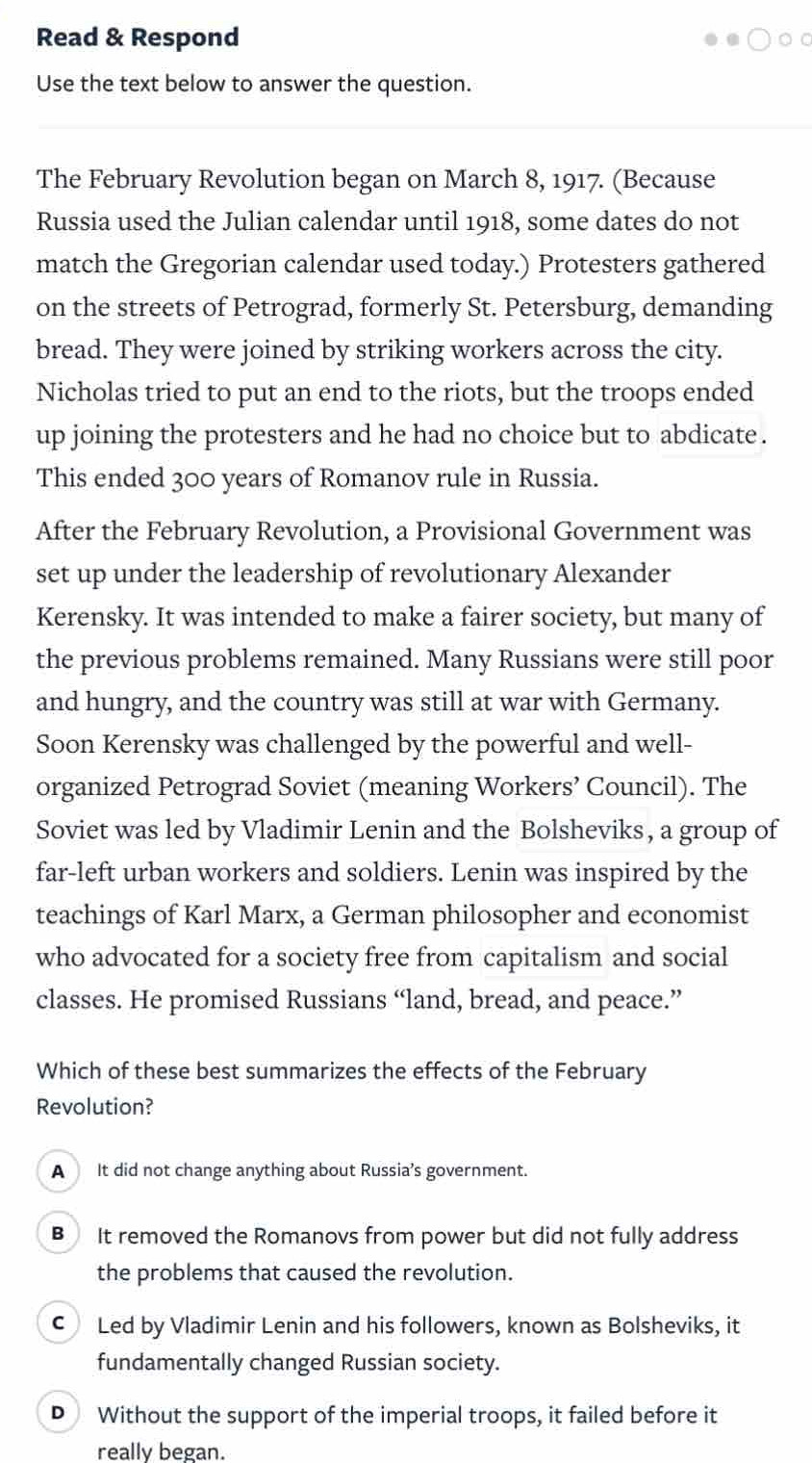 Solved: Read & Respond Use the text below to answer the question. The ...