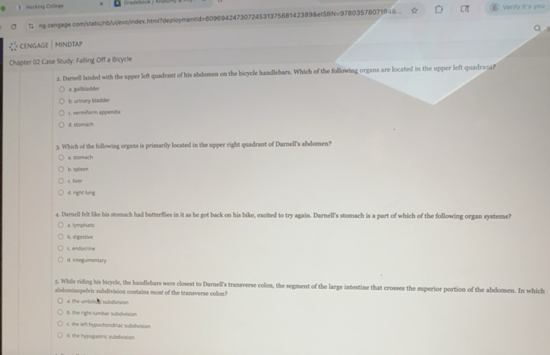 Solved: Hocking College Gradebook / Arato L Verify it's you ng.cengage.com/static/nb/ui/evo ...
