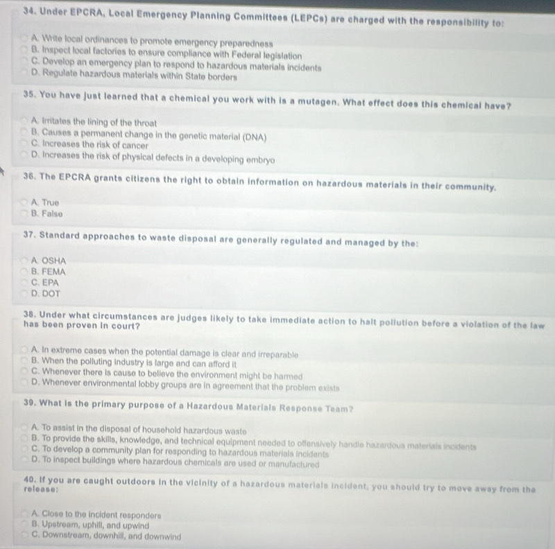 Solved: Under EPCRA, Local Emergency Planning Committees (LEPCs) are ...