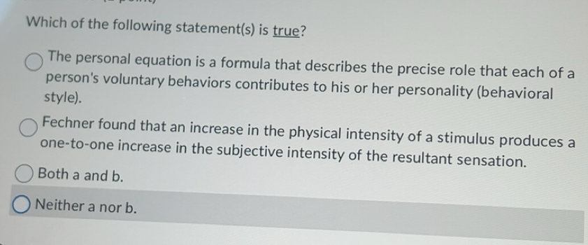 Solved: Which of the following statement(s) is true? The personal ...