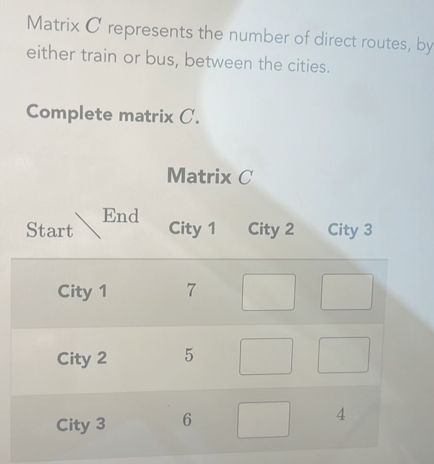 Solved: Matrix C represents the number of direct routes, by either ...