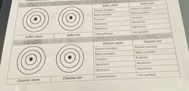 Solved: Sulfur atom Sulfur ion Atomic number: Atomic number: Mass ...