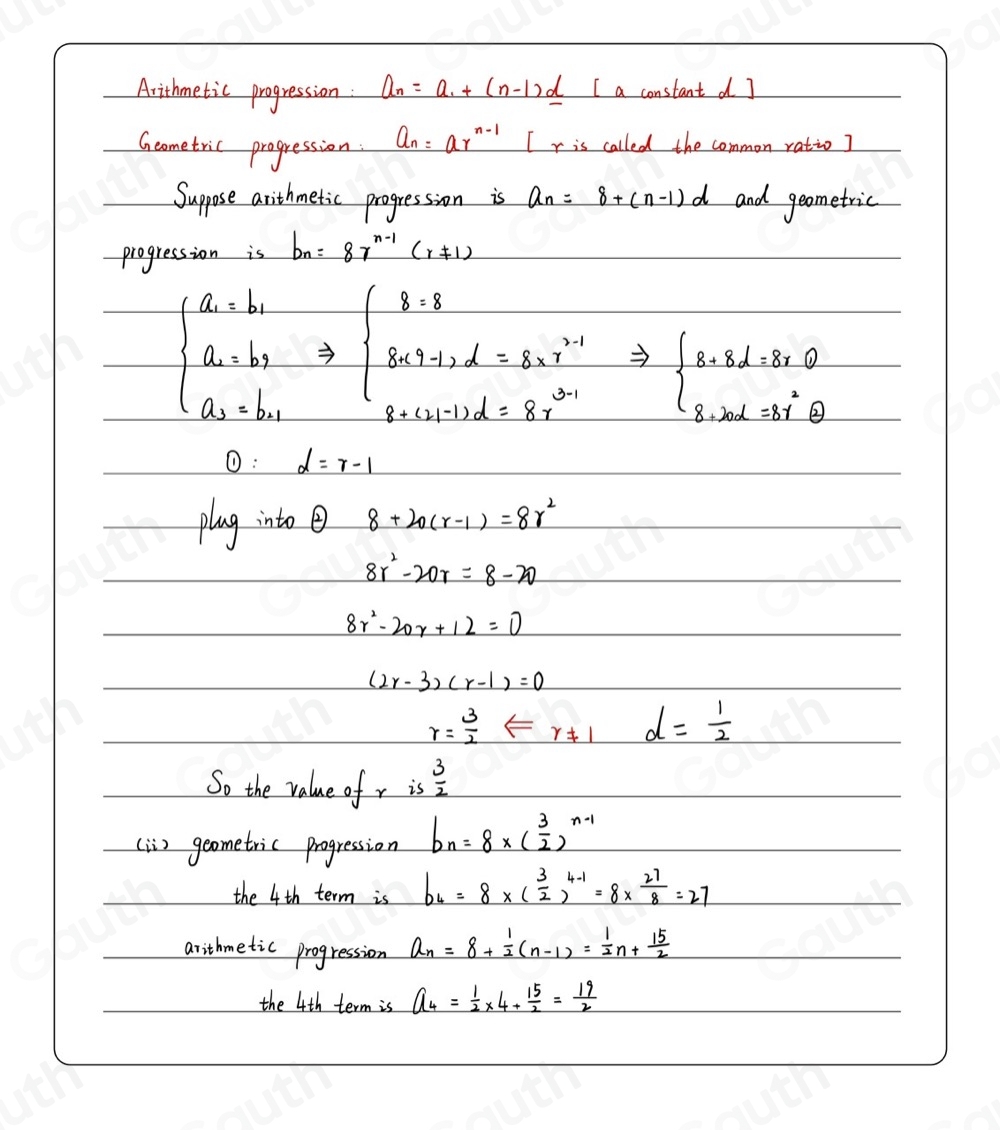 Solved: The 1st, 2nd and 3rd terms of a geometric progression are the 1st, 9th and 21st terms ...