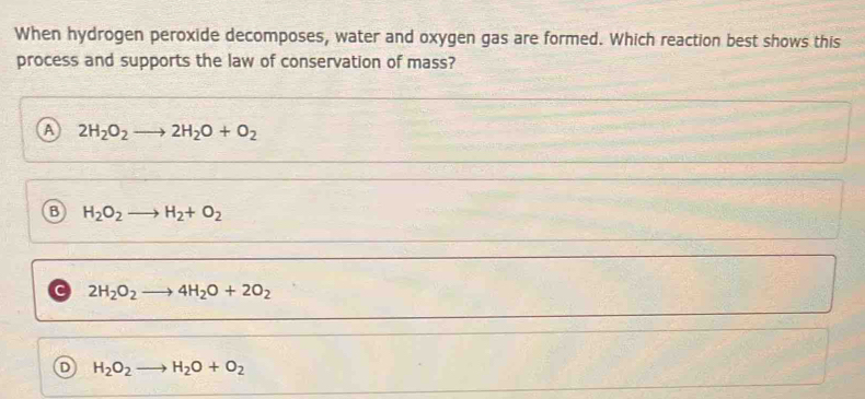 Solved: When hydrogen peroxide decomposes, water and oxygen gas are ...