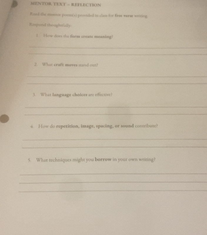 Solved: MENTOR TEXT - REFLECTION Read the mestor poem(s) provided in ...