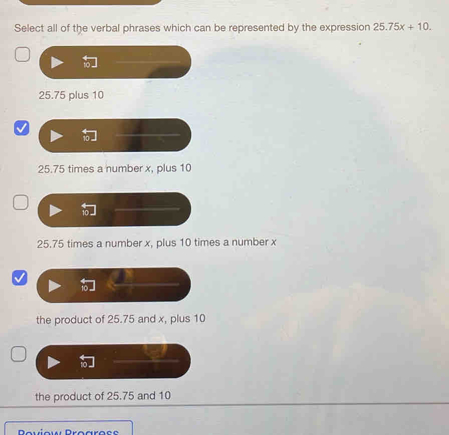 Solved: Select all of the verbal phrases which can be represented by ...