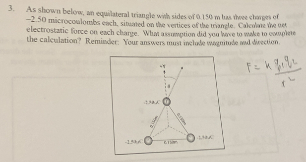 Solved: As shown below, an equilateral triangle with sides of 0.150 m ...