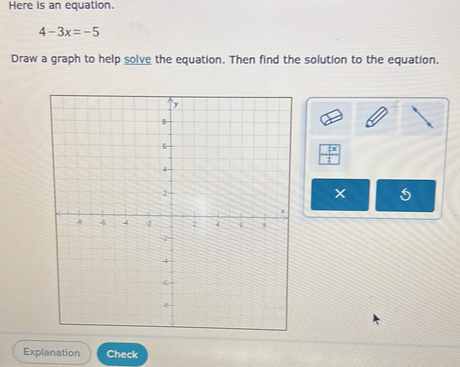 Solved: Here is an equation. 4-3x=-5 Draw a graph to help solve the ...