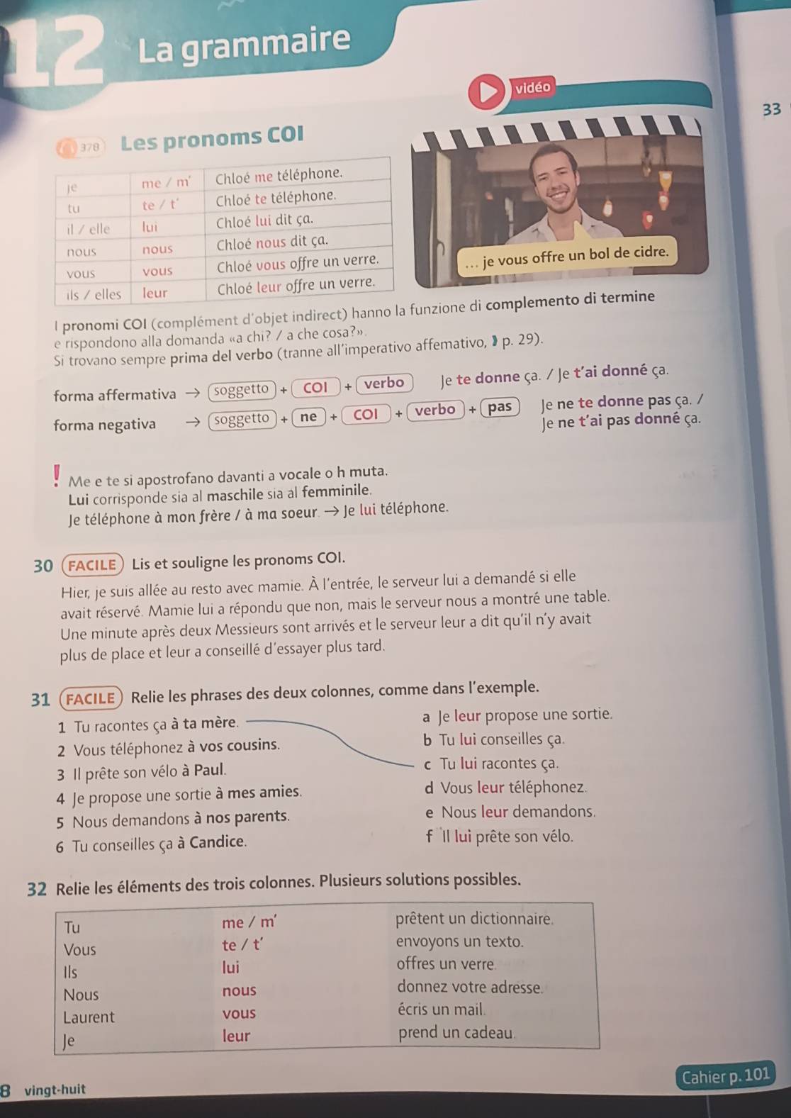 Risolto:La grammaire vidéo 33 Les pronoms COI . je vous offre un bol de ...
