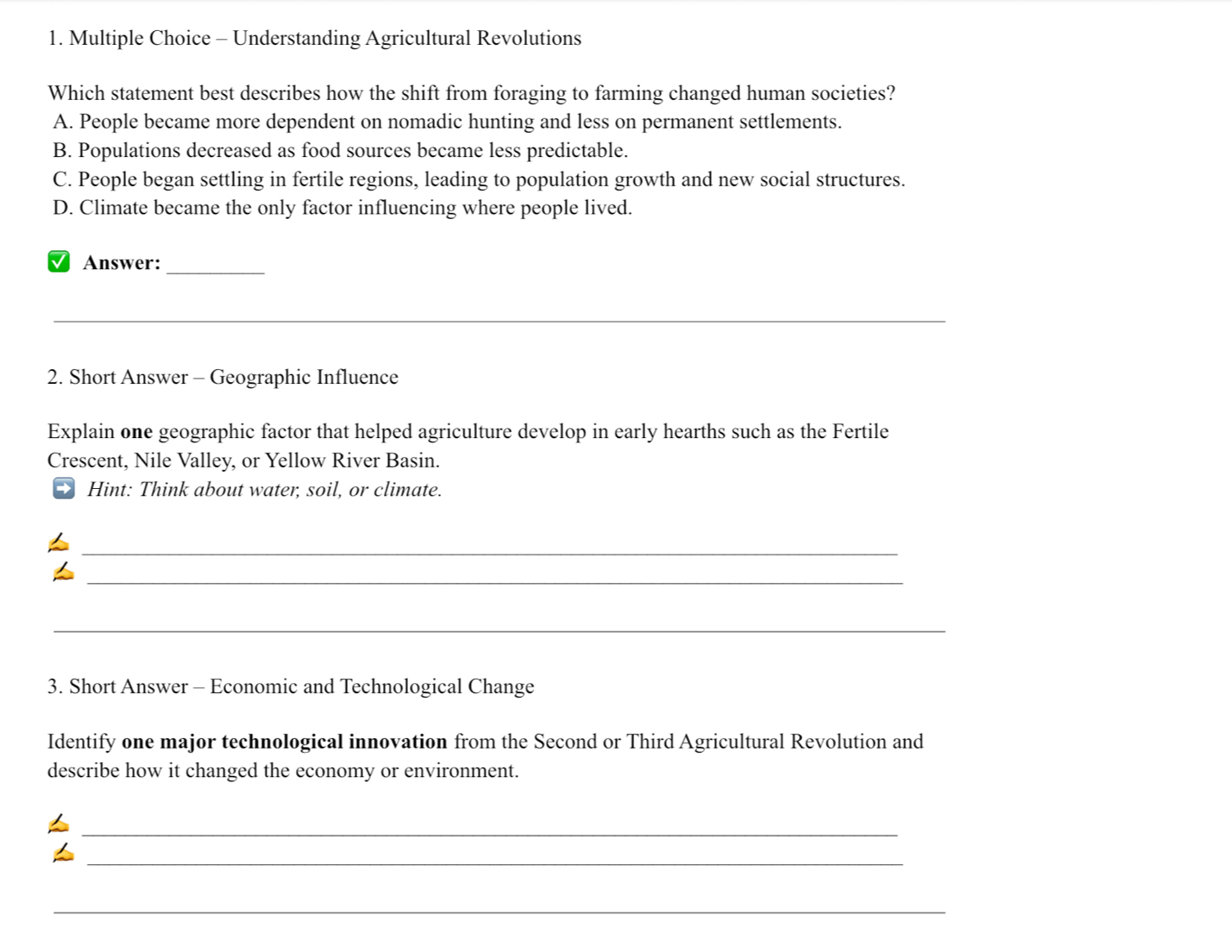 Solved: Understanding Agricultural Revolutions Which statement best ...