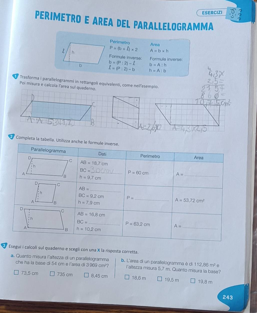 Risolto:ESERCIZI PERIMETRO E AREA DEL PARALLELOGRAMMA Perimetro Area P ...