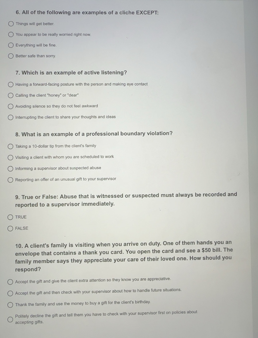 Solved: All of the following are examples of a cliche EXCEPT: Things ...