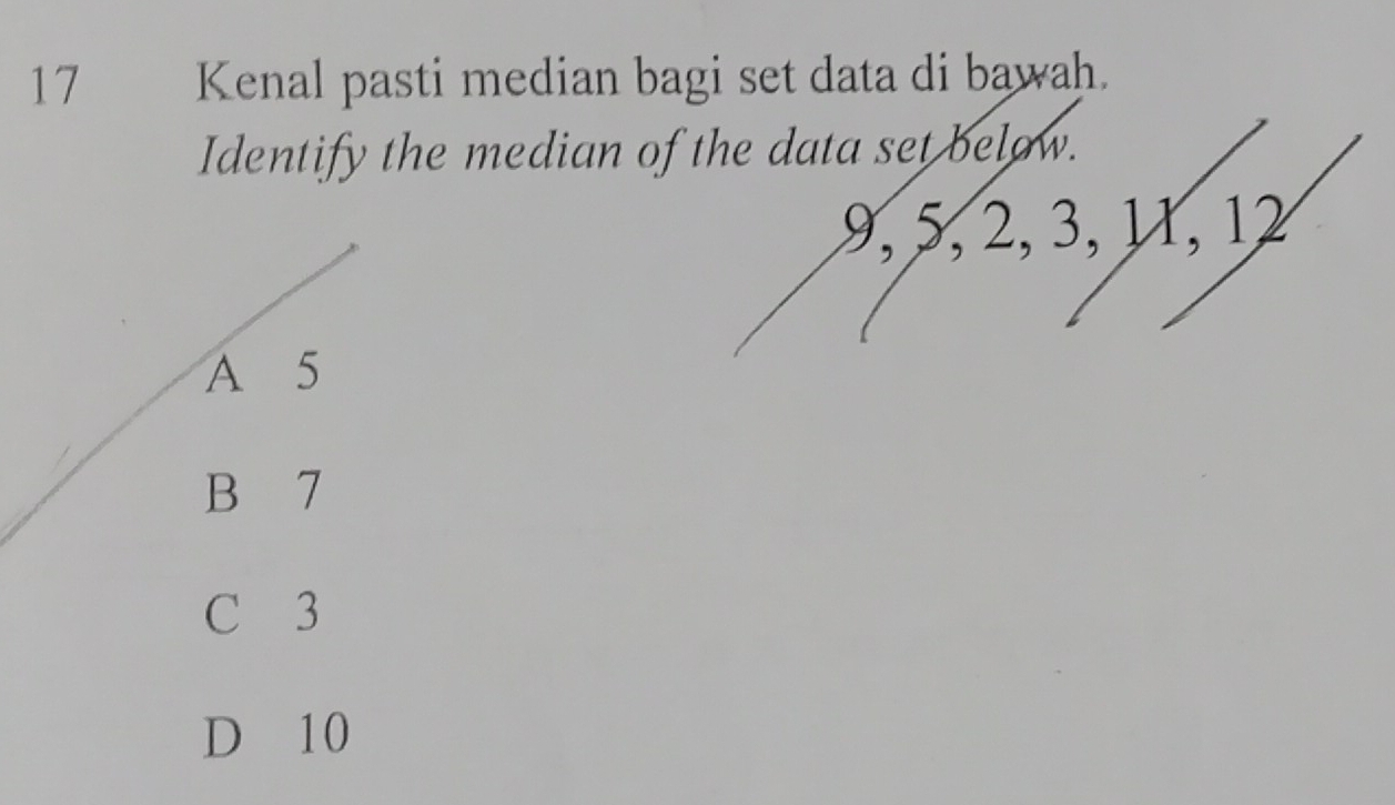 Selesai:Kenal pasti median bagi set data di bawah. Identify the median ...