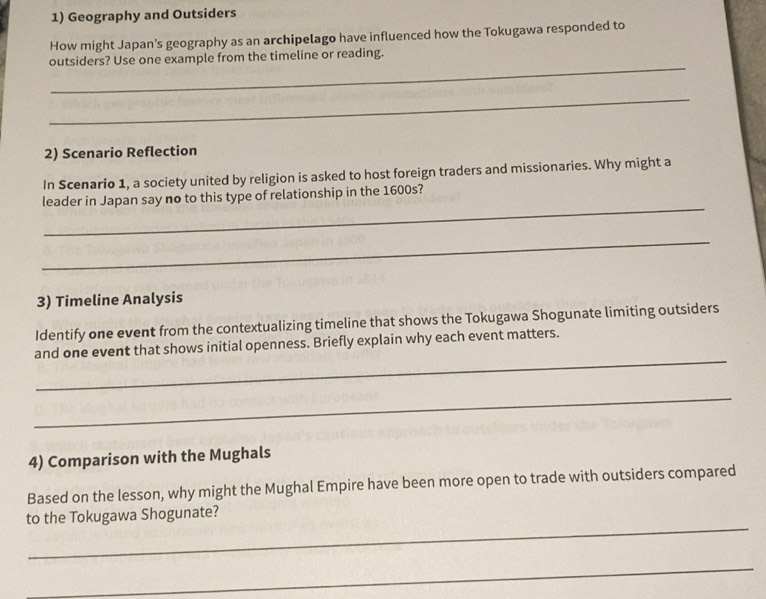 Solved: Geography and Outsiders How might Japan's geography as an ...