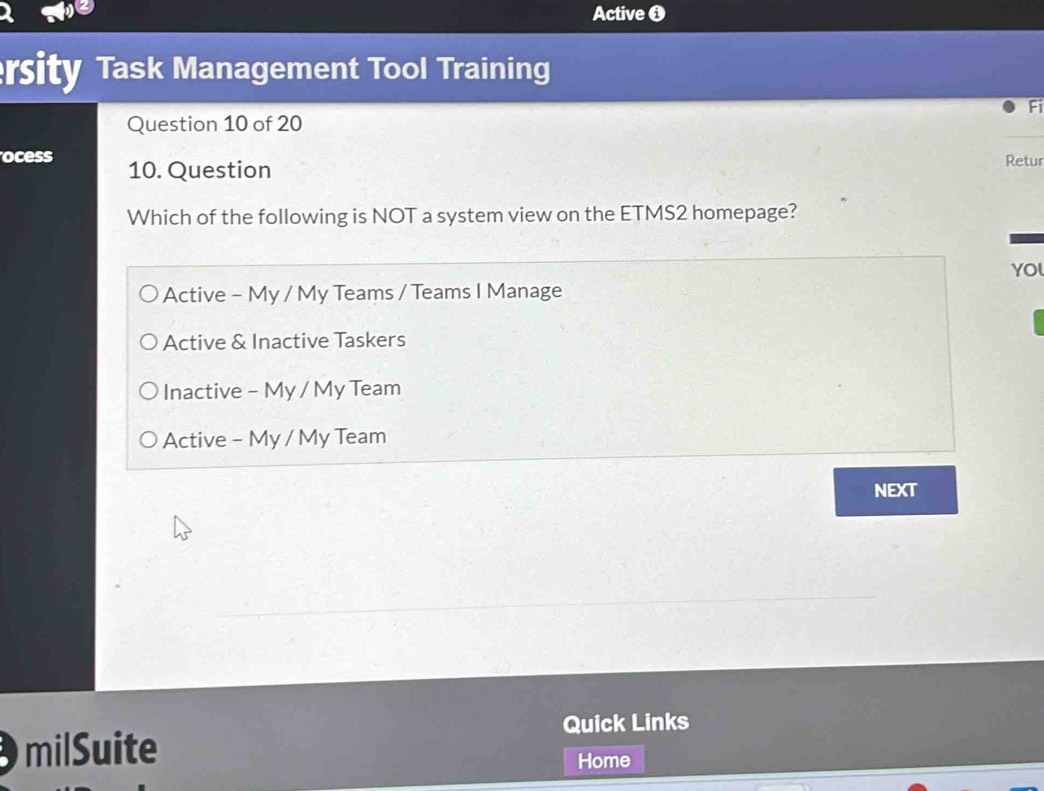Solved: Active 0 rsity Task Management Tool Training Fi Question 10 of ...