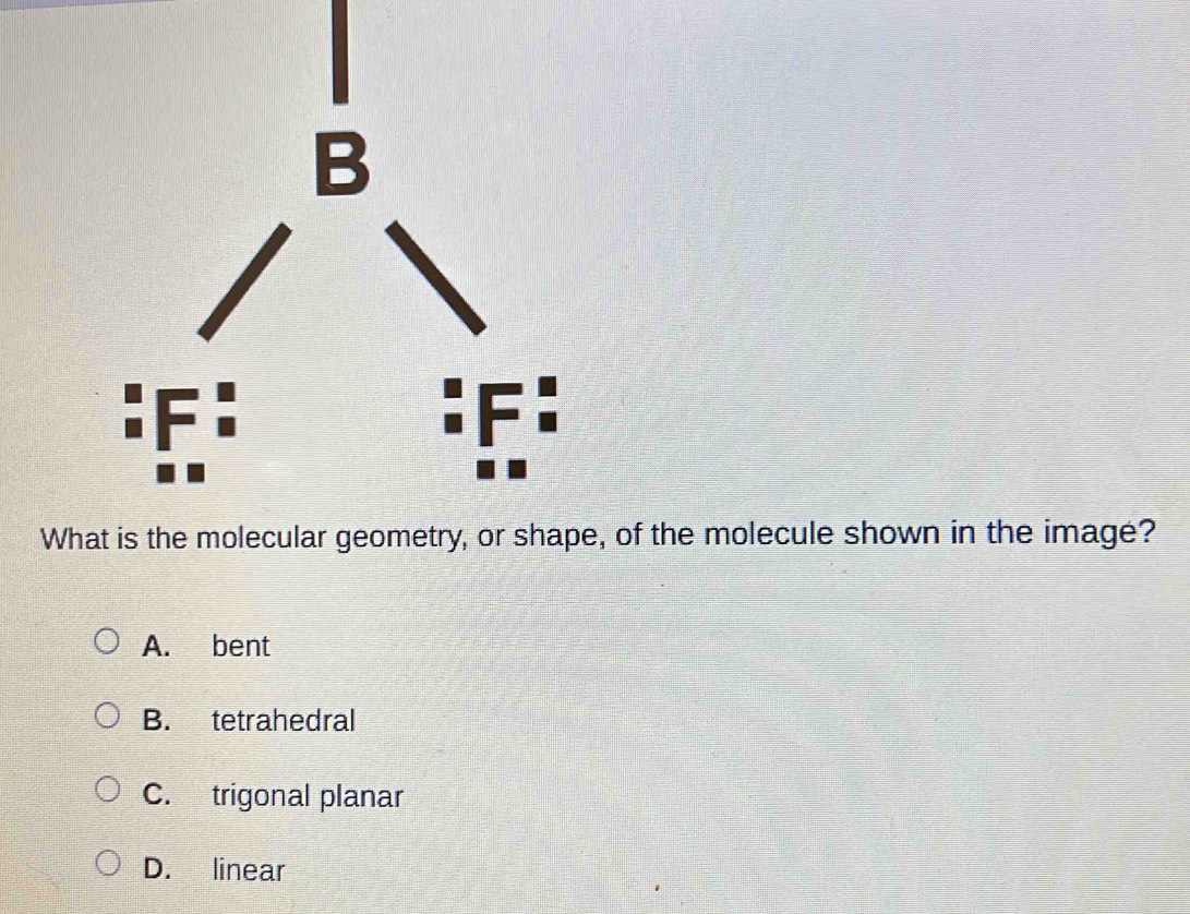 Solved: What is the molecular geometry, or shape, of the molecule shown ...