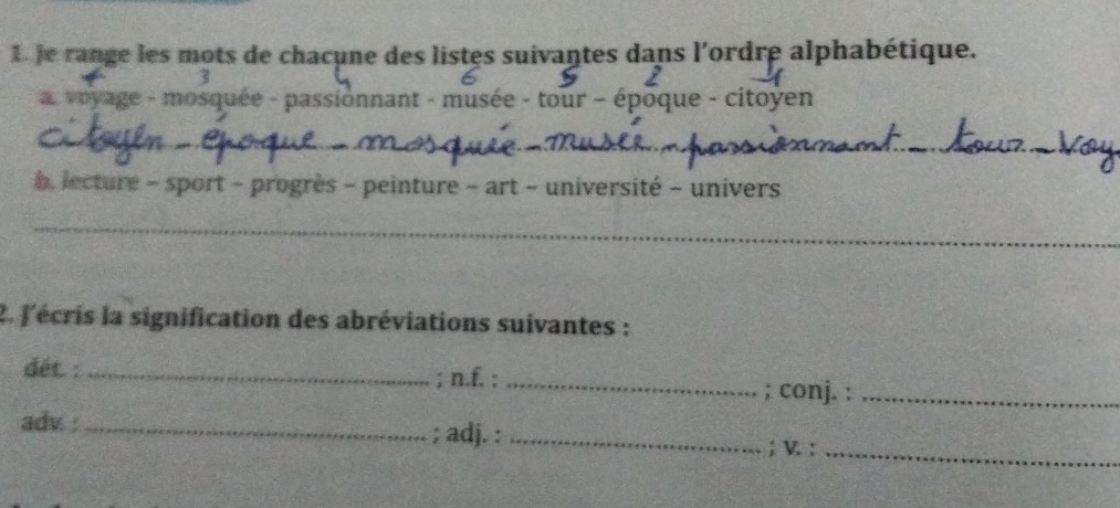 Solved: le range les mots de chacune des listes suivantes dans l'ordre ...
