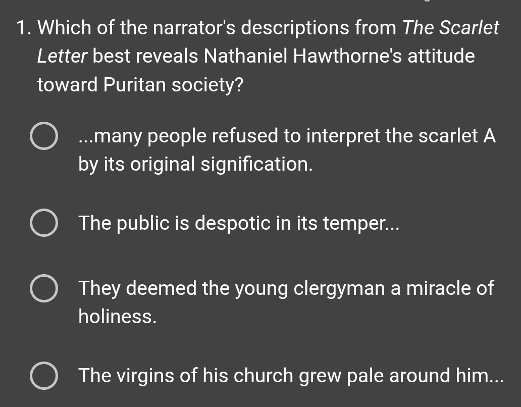 Resuelto:Which of the narrator's descriptions from The Scarlet Letter ...