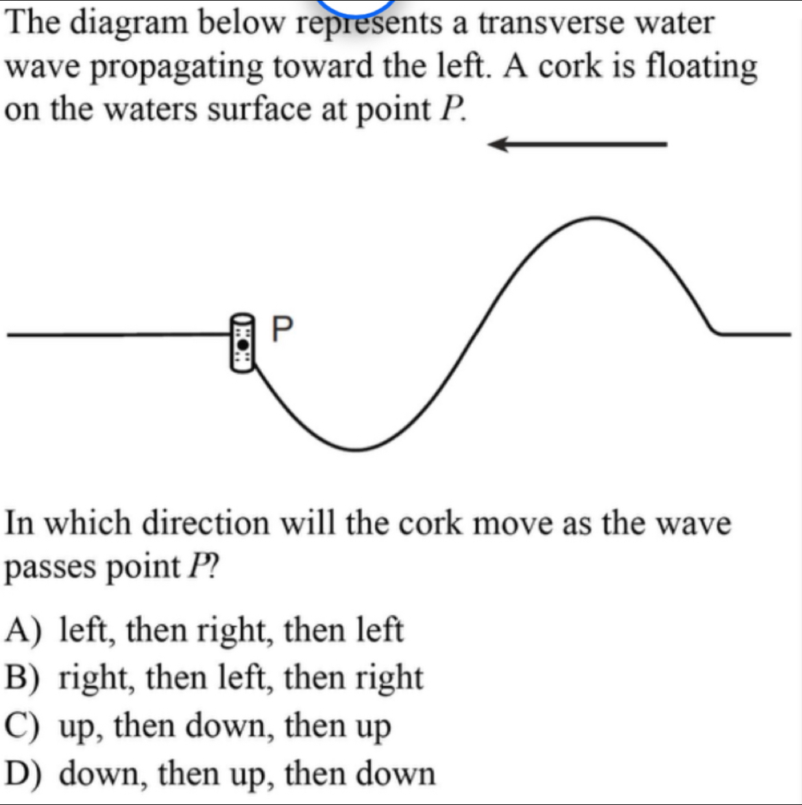 Solved: The diagram below represents a transverse water wave ...