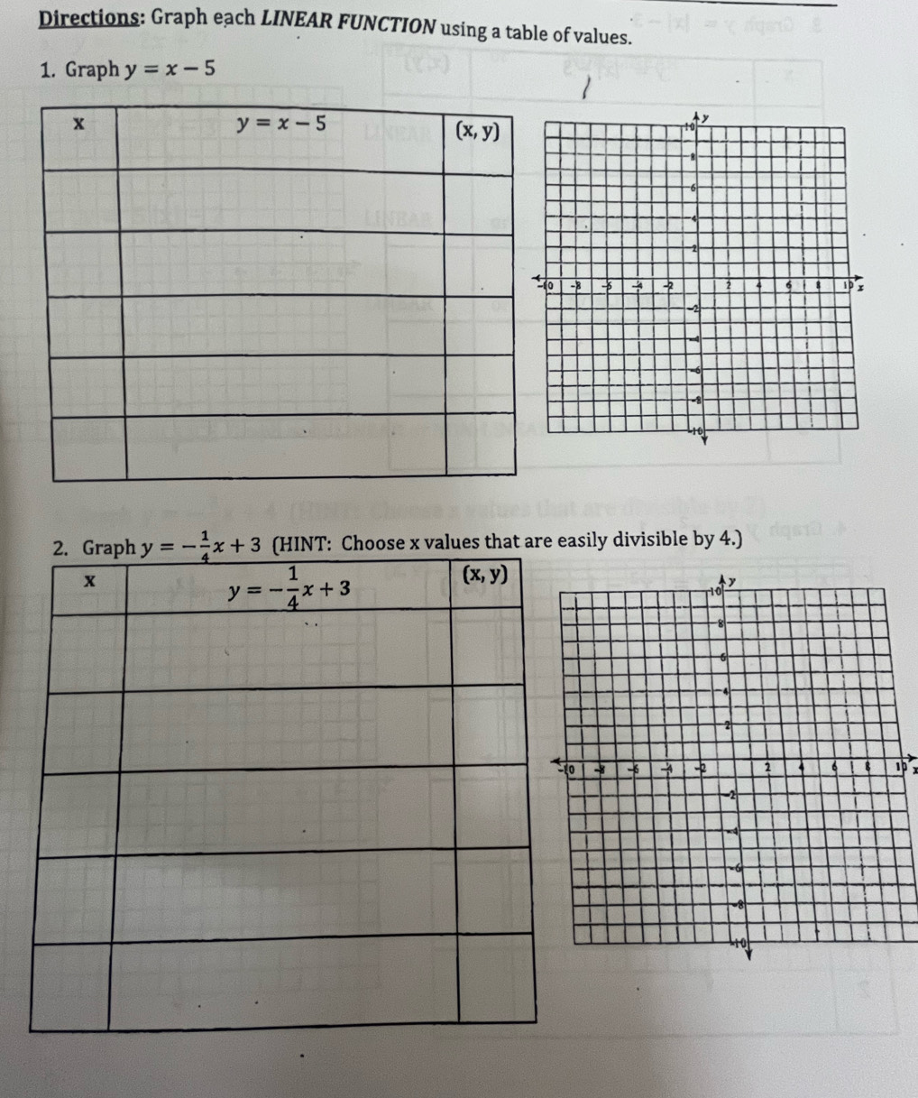 Résolu :Directions: Graph each LINEAR FUNCTION using a table of values ...