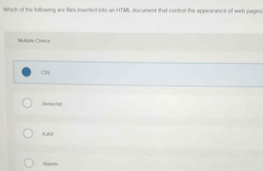 Solved: Which of the following are files inserted into an HTML document ...