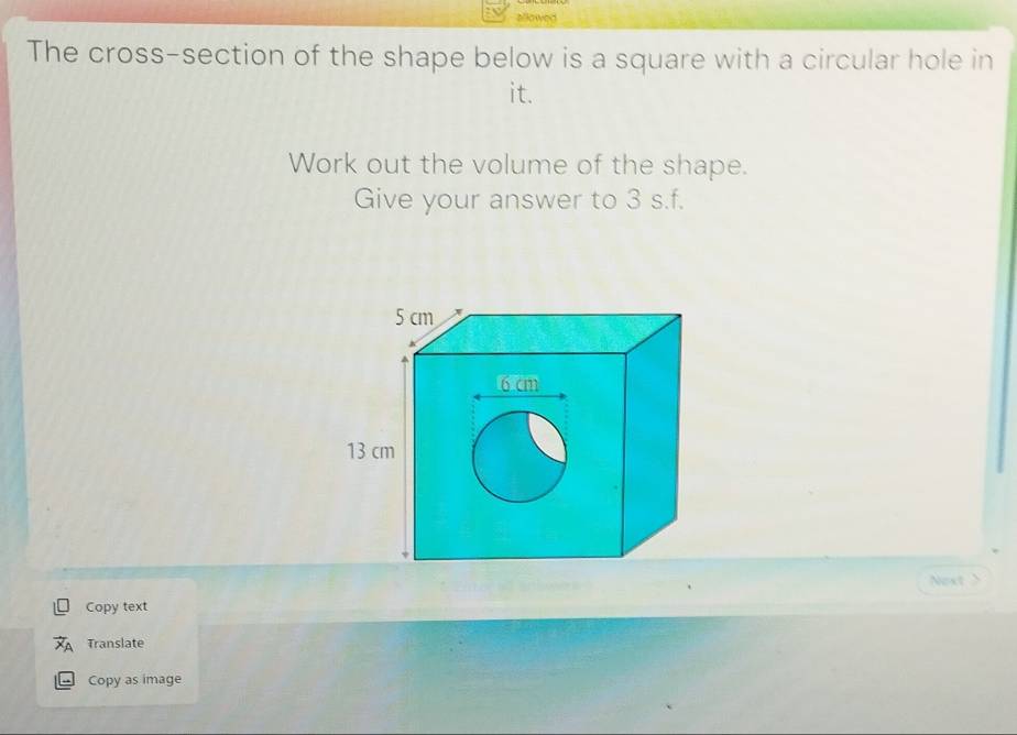 Solved: allowed The cross-section of the shape below is a square with a ...