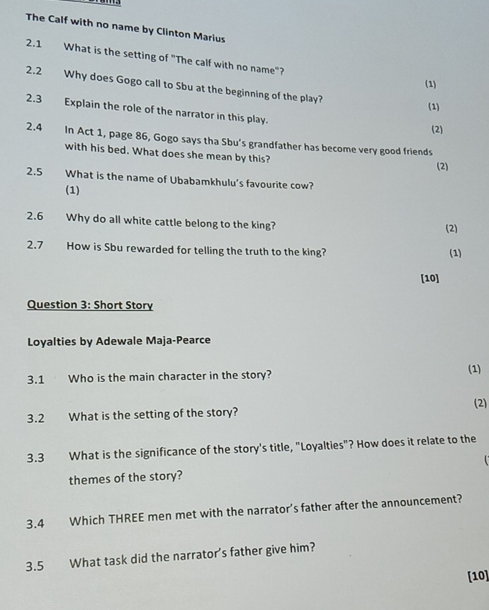 Solved: The Calf with no name by Clinton Marius 2.1 What is the setting ...