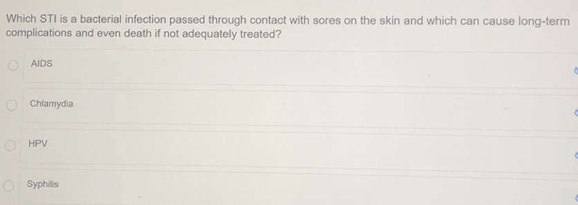 Resuelto:Which STI is a bacterial infection passed through contact with ...