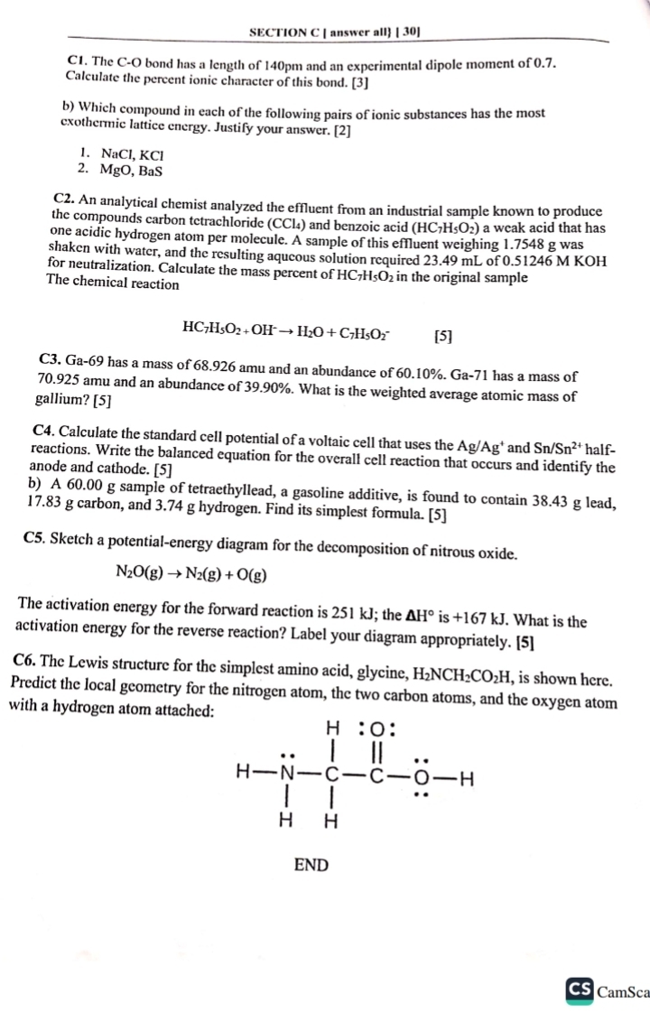 Solved: [ answer all] [ 30] C1. The C-O bond has a length of 140pm and ...