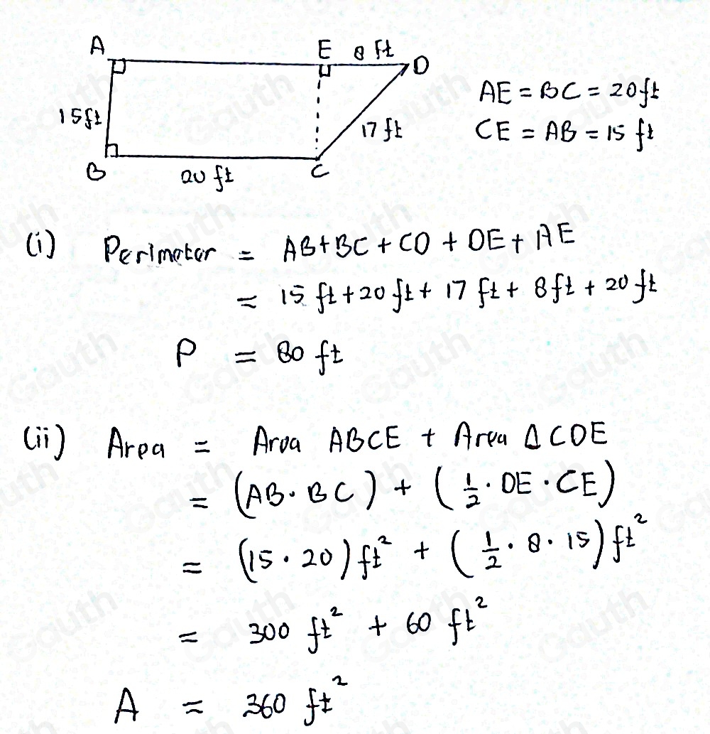 Solved: Find the perimeter and area of the polygon shown below. P=95 ...