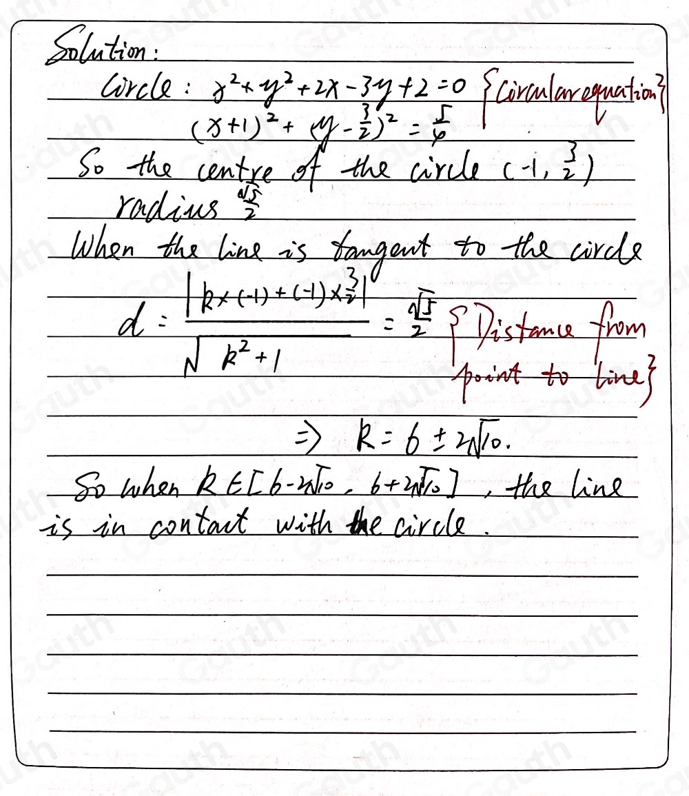 Solved: Q4" For what value of ' h " the line y=kx , touches. the circle x2^((+y2)^+2x-3y+2=0) [Math]